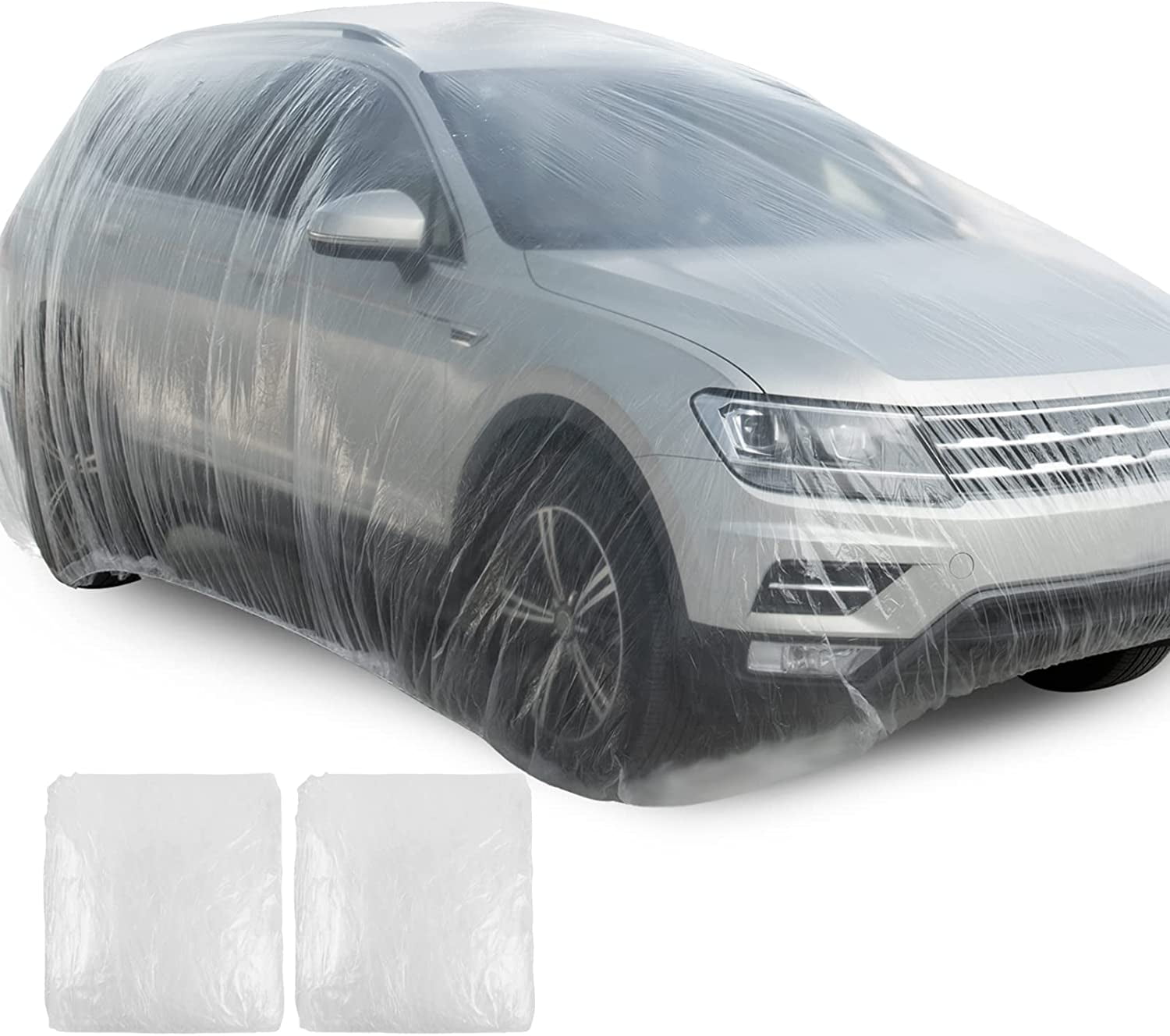 2 Set of Thicken PE Plastic Car Cover- 12.5' x 21.6' Disposable Car ...