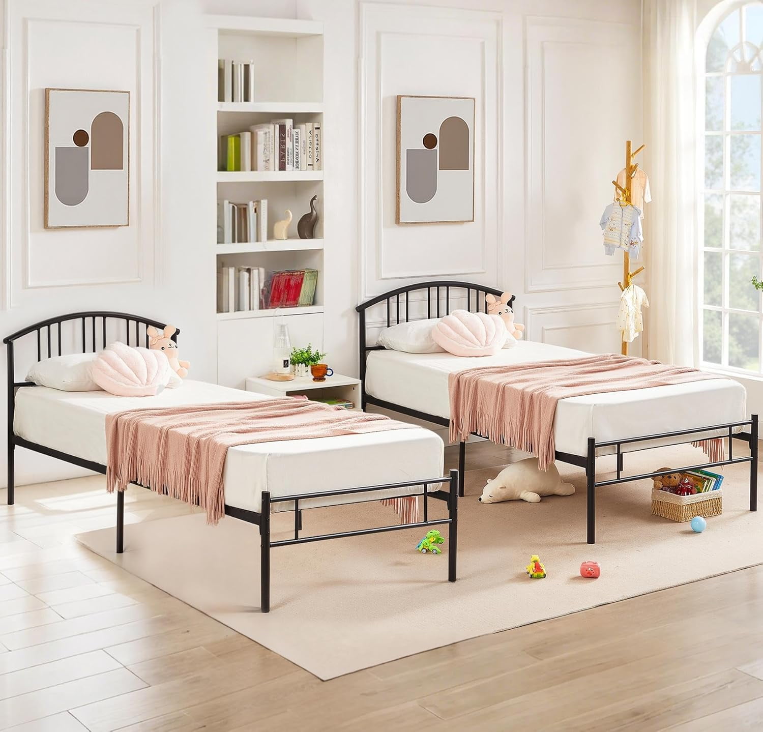 2 Set Twin Bed Frame with Headboard and Footboard, 14 Inch Metal ...