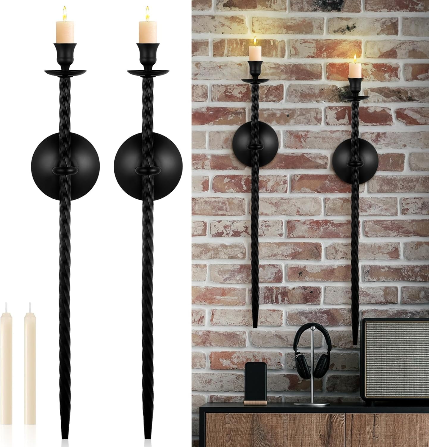 2 Set Twisted Candle Sconces Large Metal Wall Candle Sconces Holder ...