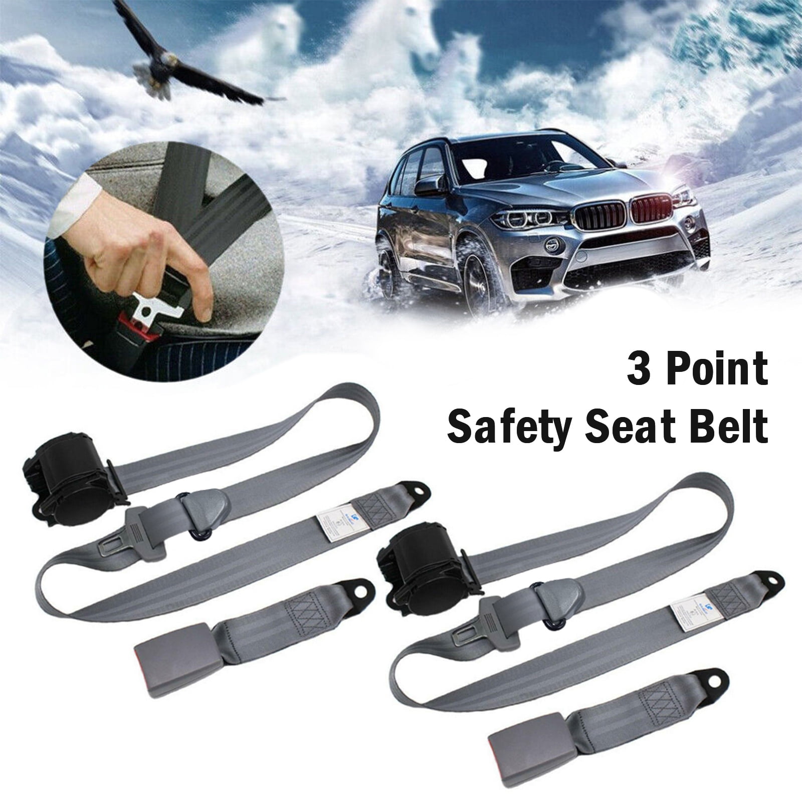 2 Set Universal 3 Point Retractable Car Seat Belt Car Safety Belt ...