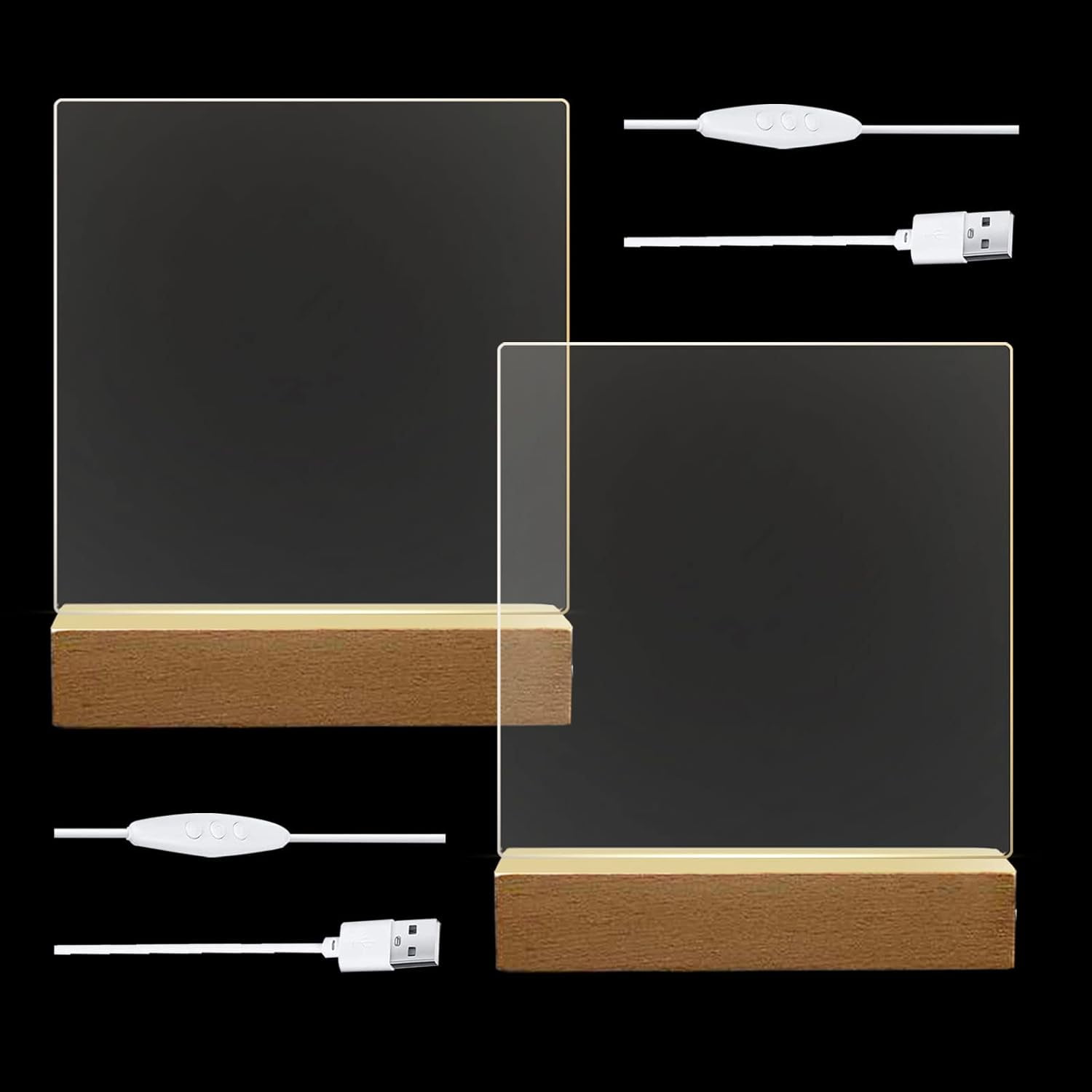 2 Set Wood Display Pedestal with Acrylic Sheets, Rectangle Led Lights ...