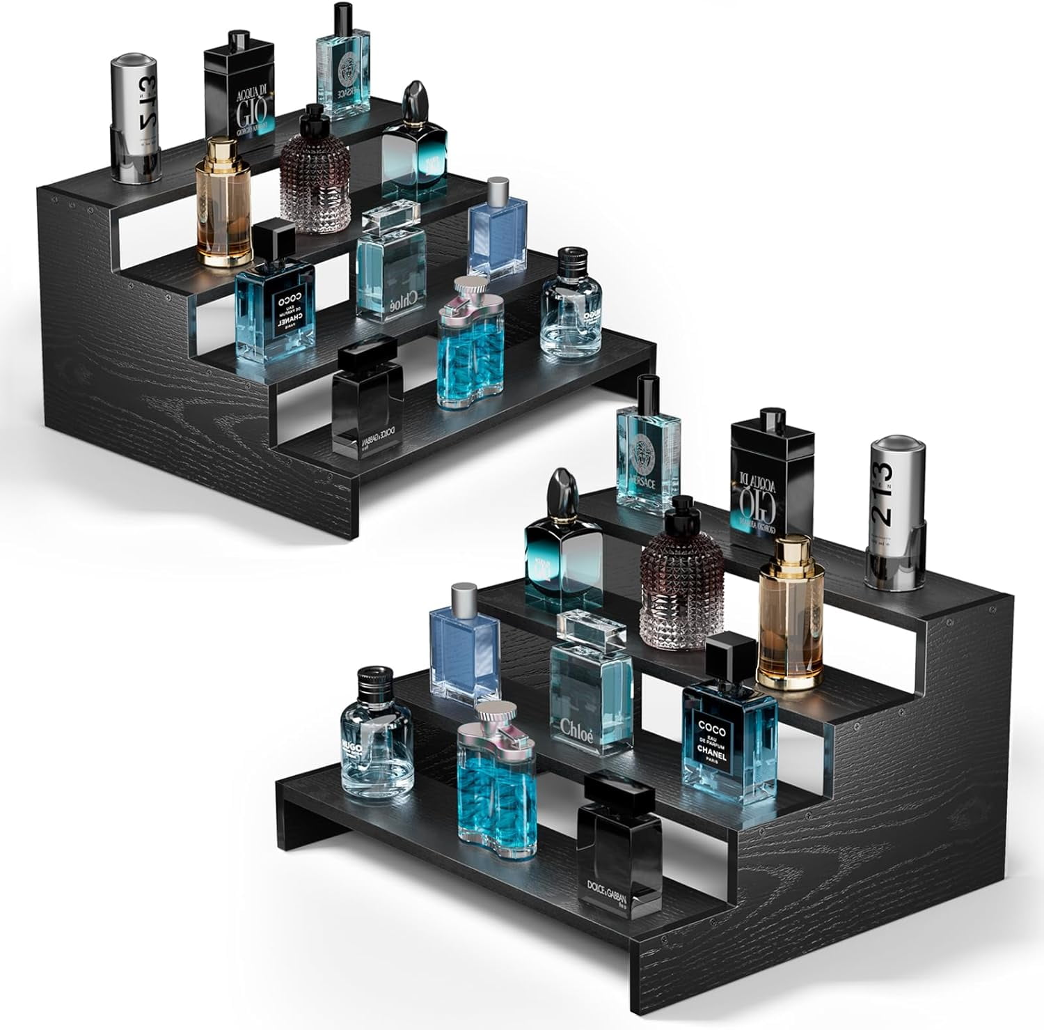 2 Set Wooden Cologne Organizer for Men,12 Inch 4 Tier Cologne Stand ...