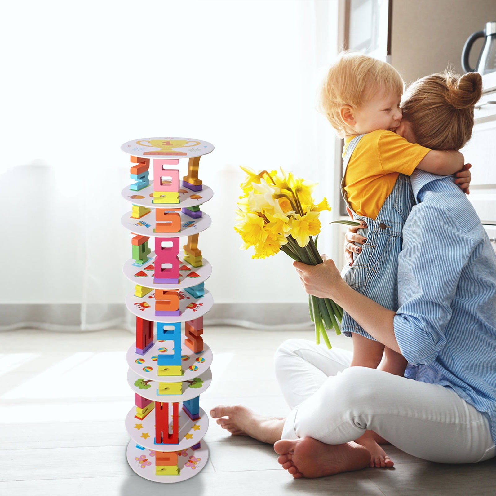 2 Set Wooden Number Building Blocks - 45Pcs Blocks - 9 Cards Stacking ...