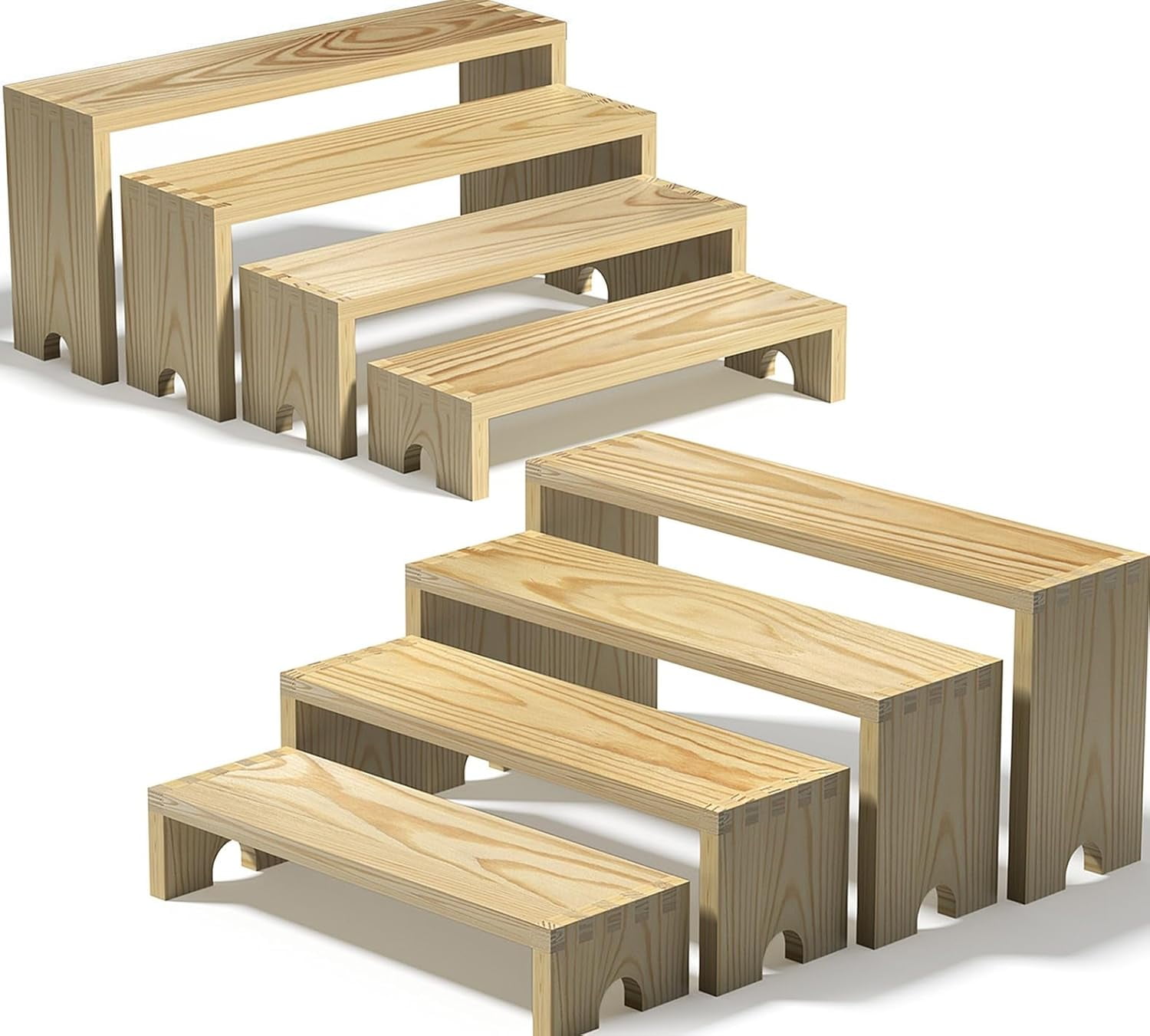 2 Set Wooden Tiered Risers Display Stands for Vendor Events,Stackable ...