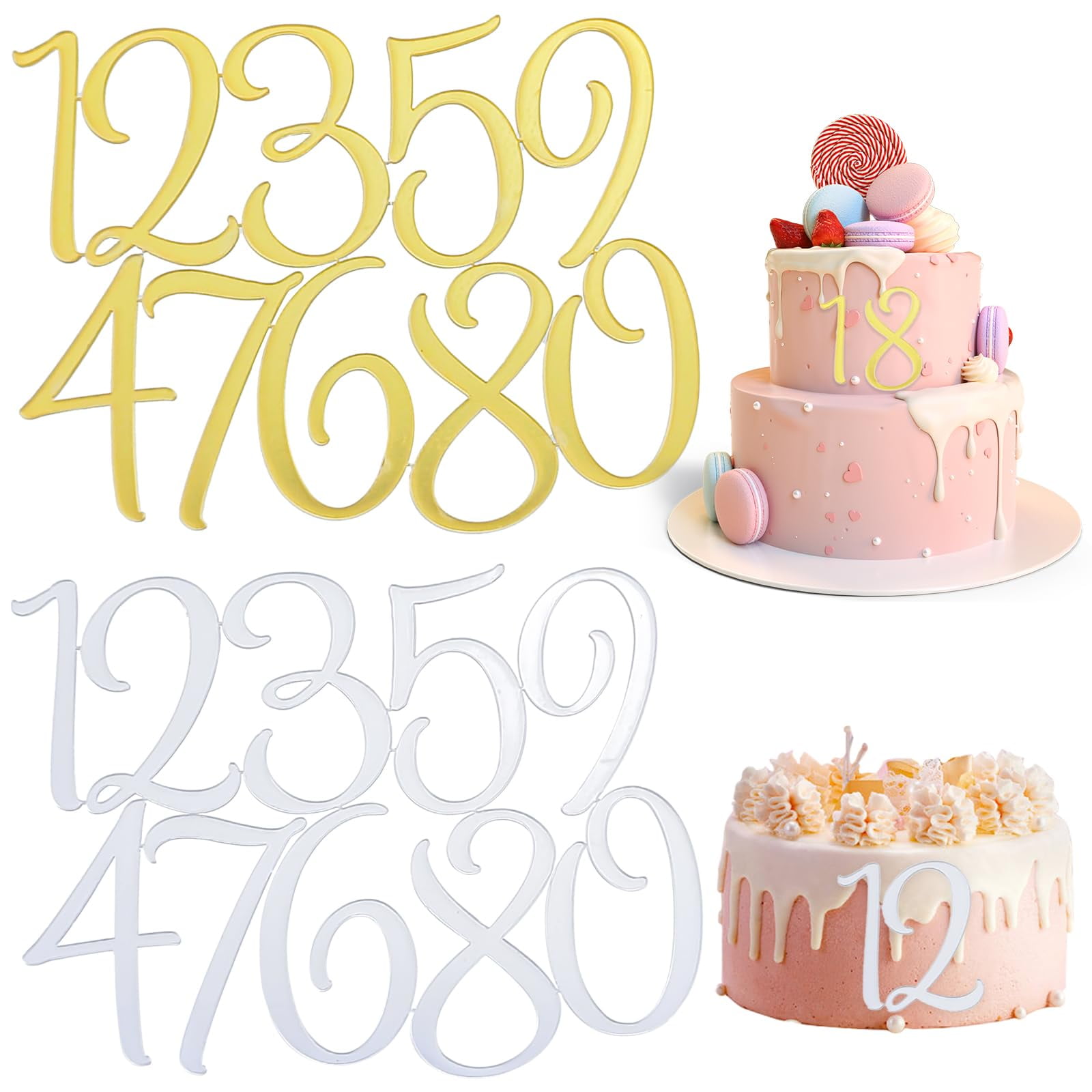 2 Sets 0~9ITSC Numbers Happy Birthday Cake Toppers, Large Acrylic Cake ...