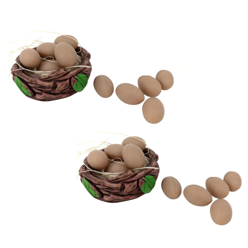 2 Sets 1: 6 Miniature Eggs Egg Nest Models Eggs Bird Egg Crafts DIY ...