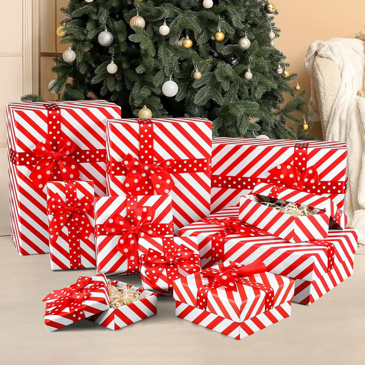 2 Sets/10 Pcs Christmas Gift Boxes with Lids, 5 Sizes, Cardboard Candy ...