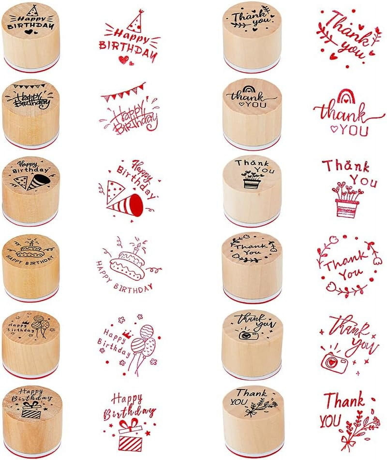 2 Sets 12PCS Wooden Stamps Wooden Rubber Stamps Thank You Stamps Happy ...