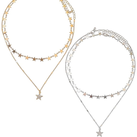 2 Sets 2 Colors Alloy Rhinestone Star Link Chain Necklace Sets Mixed ...