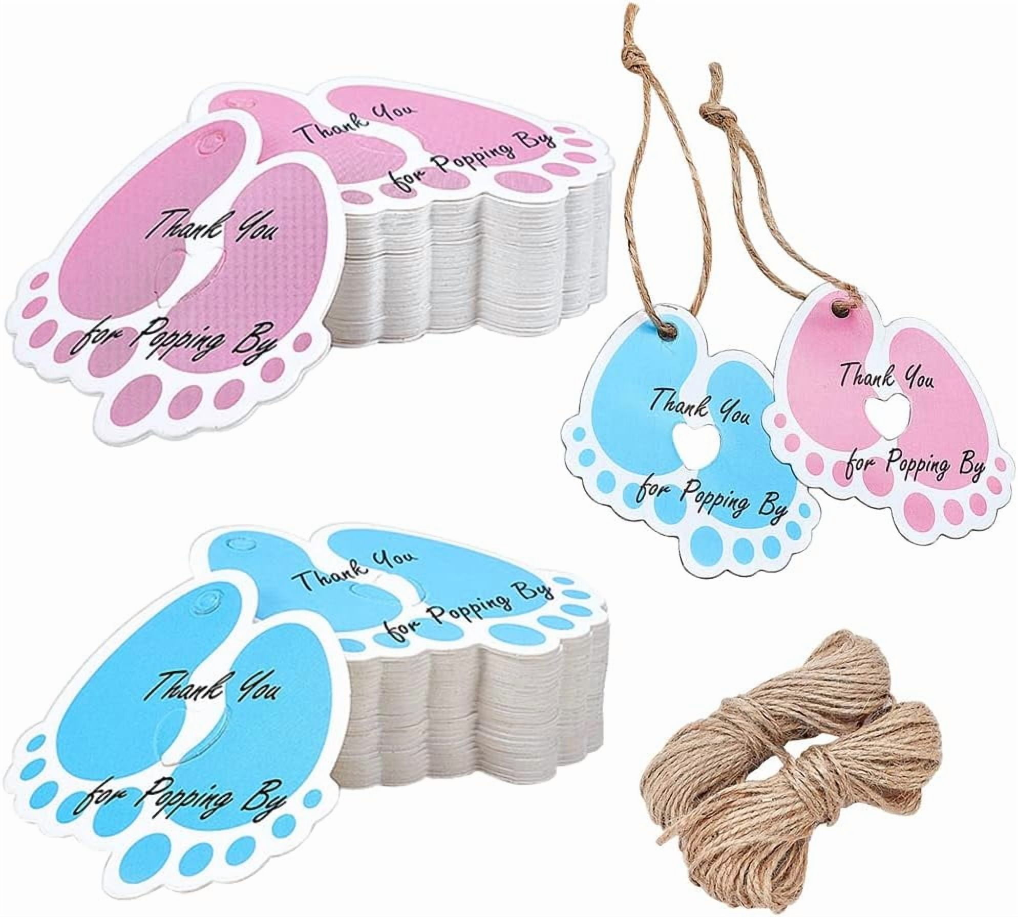 2 Sets 2 Colors Footprint Paper Tags Gift Tags with 2 Bundles Hemp Cord ...