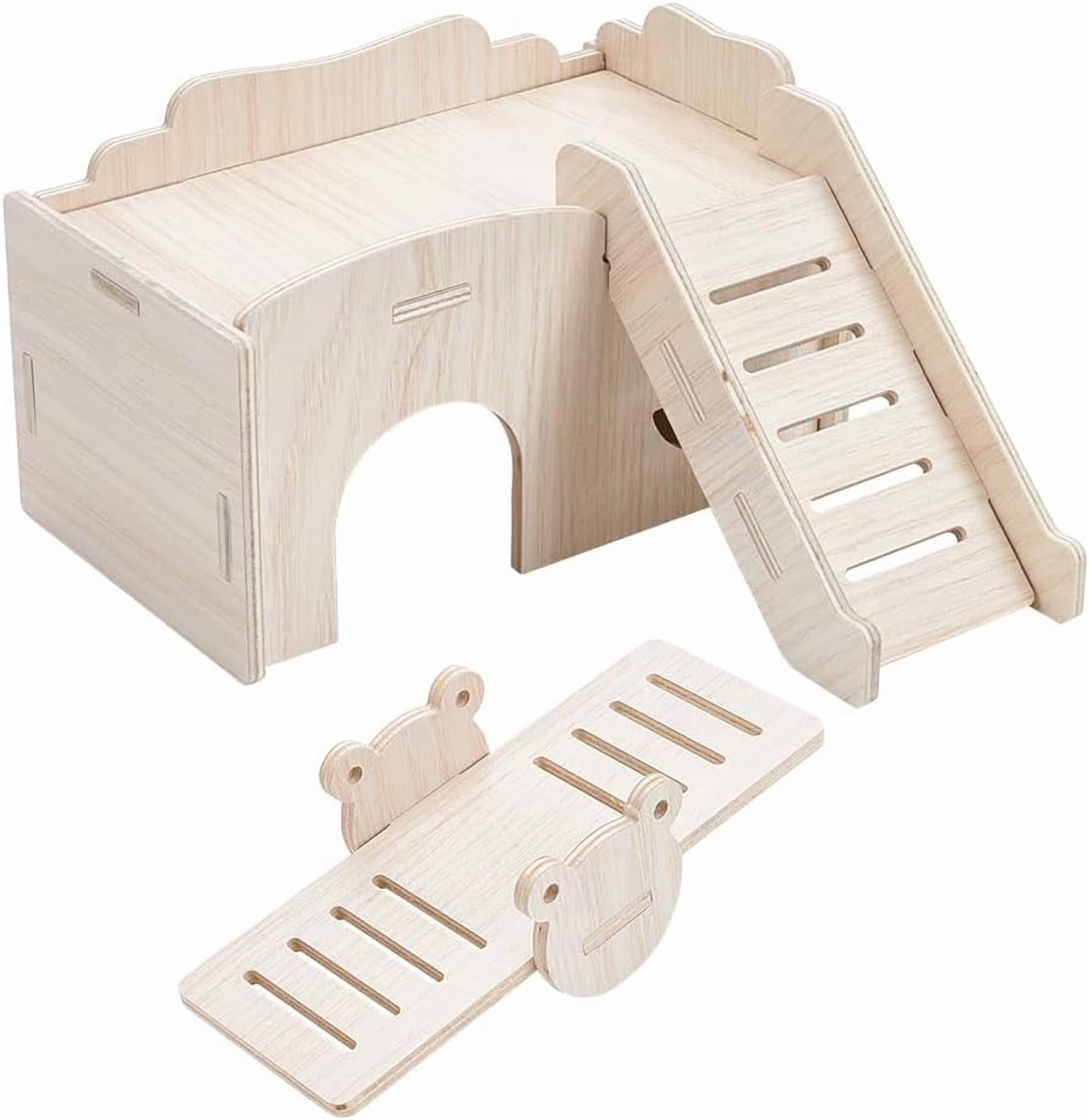2 Sets 2 Style Wooden Hamster House with Sliding Board Wooden Hamster ...