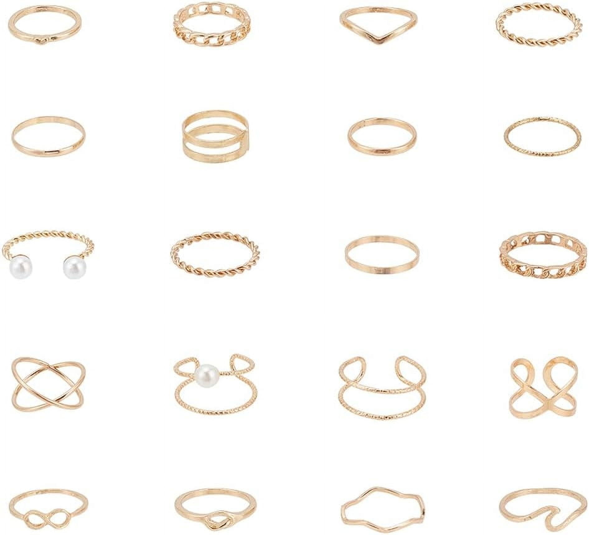 2 Sets 2 Styles Plastic Imitation Pearl Open Cuff Rings Set Simple Thin ...