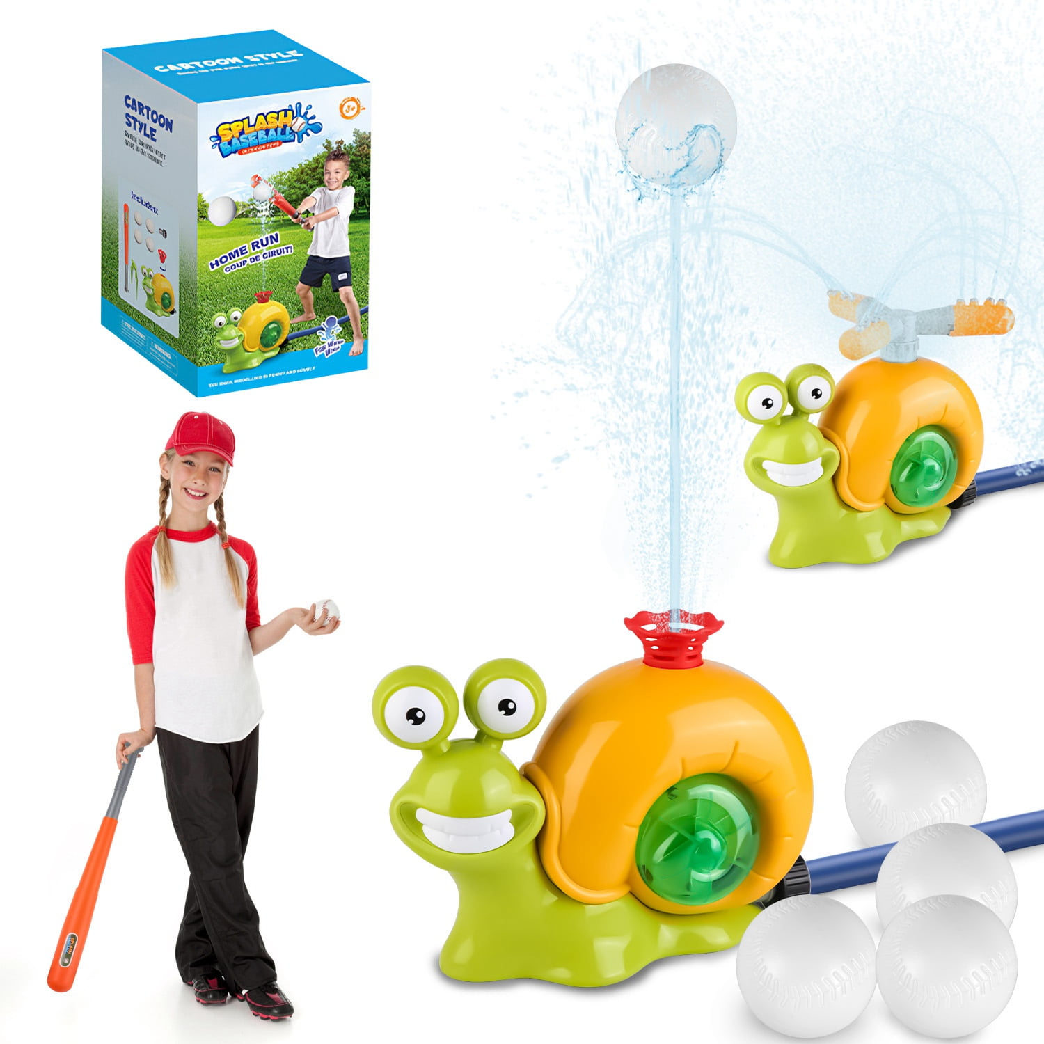 2 Sets 2 in 1 Snail Water Sprinkler Baseball Toy Set for Kids with 2 ...