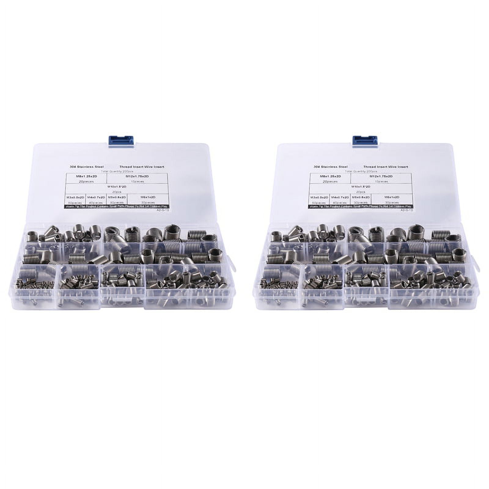 2 Sets 200Pcs Thread Insert Wire Insert Kit M3-M6/M8 M10 M12 Stainless ...