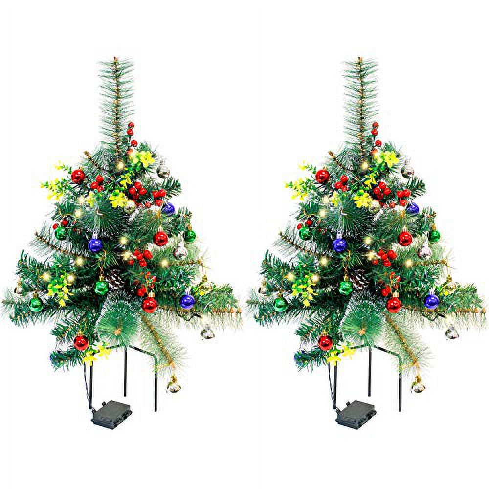 2 Sets 24.5in Pathway Christmas Trees, Outdoor Battery Operated Pre-Lit ...