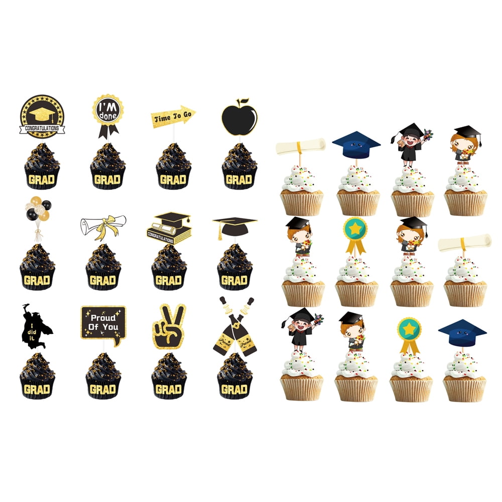2-Sets 24 Piece Graduated Hat Cupcake Topper Picks Congrats Grad ...
