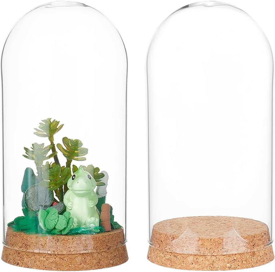2 Sets 3.15x6.3 Inch Glass Display Dome with Base Decorative Dome with ...