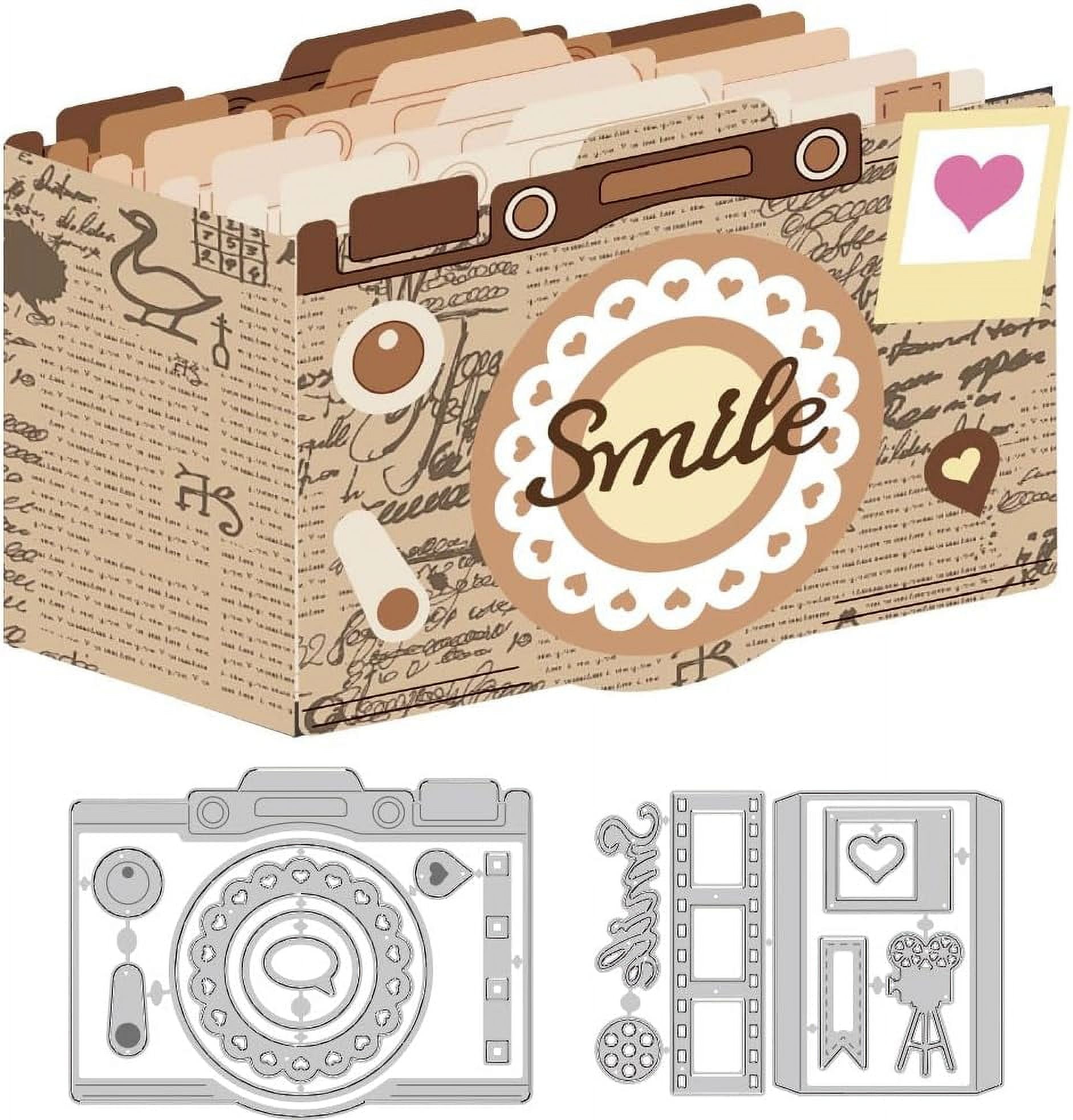 2 Sets 3D Camera Cutting Dies Card Making Die Cut Loving Heart Camera ...