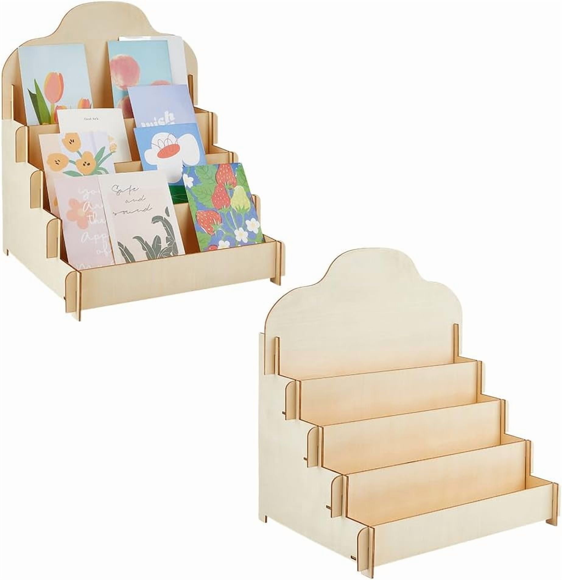 2 Sets 4-Tier Greeting Card Display Stand Wood Sticker Display Stand ...