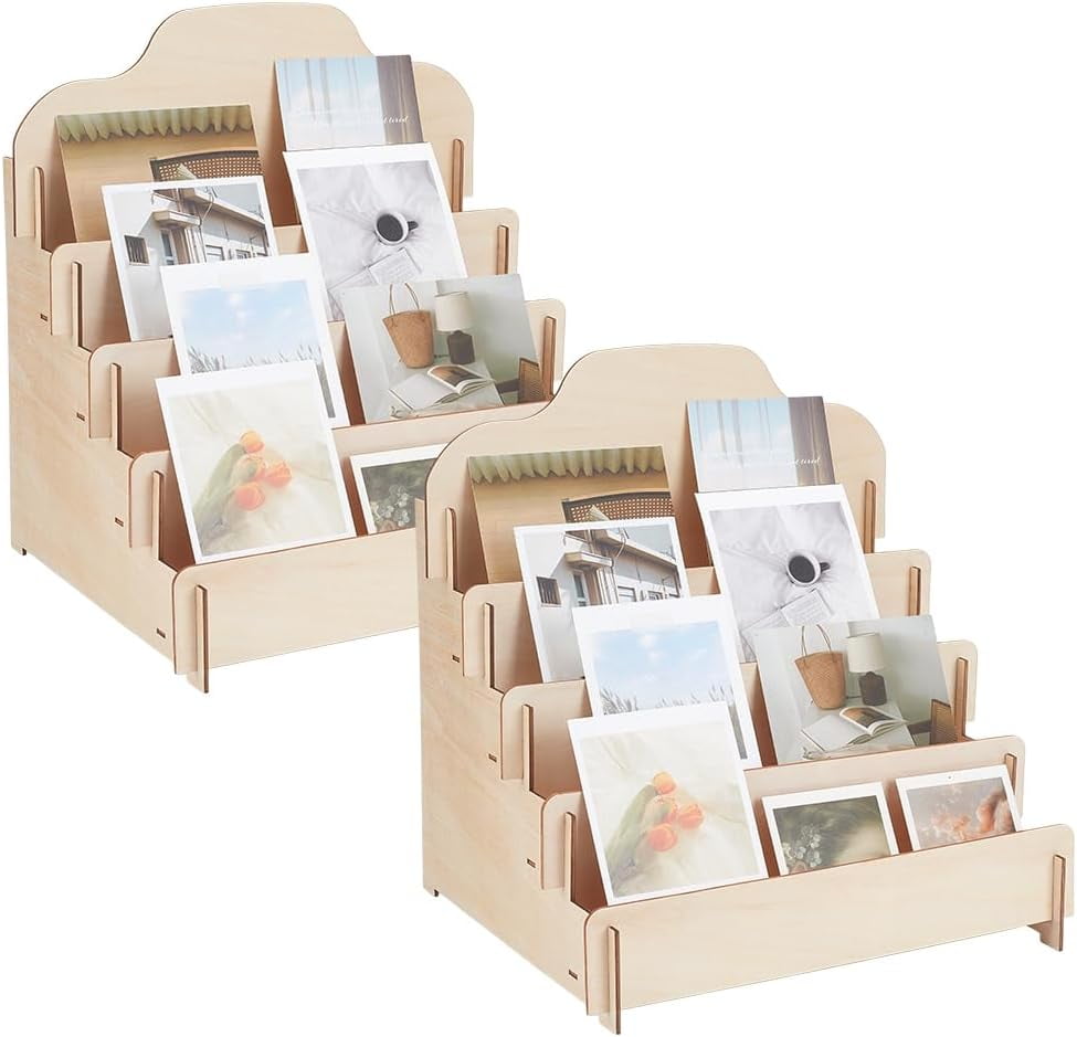 2 Sets 4 Tiers Greeting Card Display Stand Wooden Collector Display ...