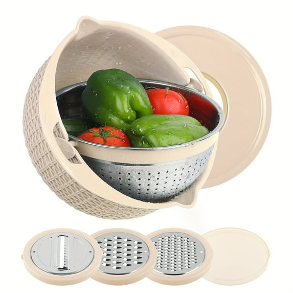 2 Sets 4-in-1 Rotatable Colander & Mixing Bowl | Multifunctional ...