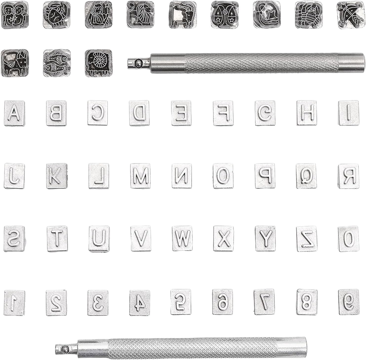 2 Sets 48 Pcs Zinc Alloy Stamping Tools 10 Number 26 Alphabet 12 ...