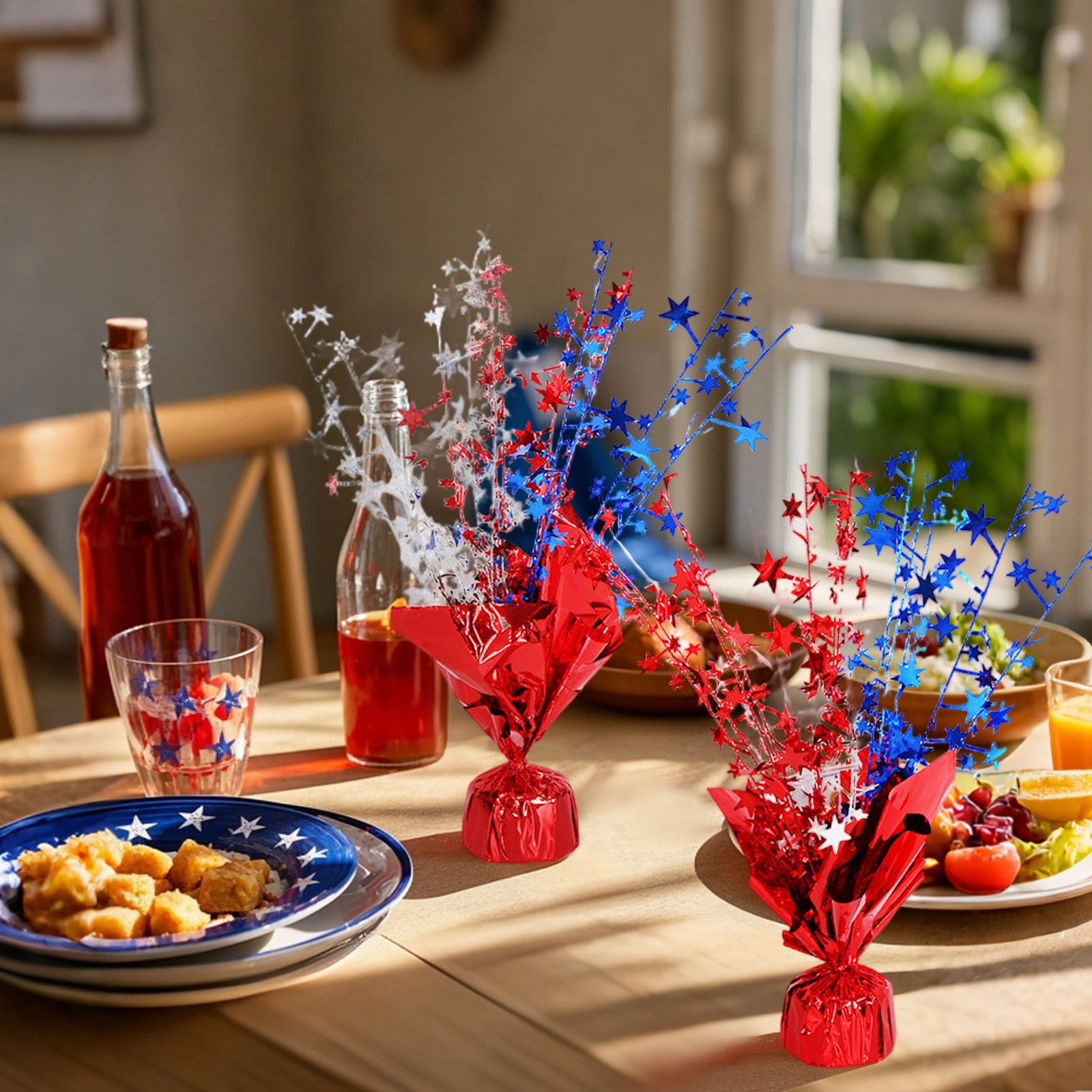 2 Sets 4th of July Metallic Foil Spray Centerpiece Patriotic Star ...