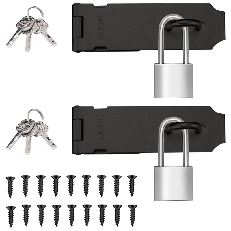 2 Sets 5 Inch Padlock Hasp Latch Locks, Stainless Steel Padlock with 1 ...