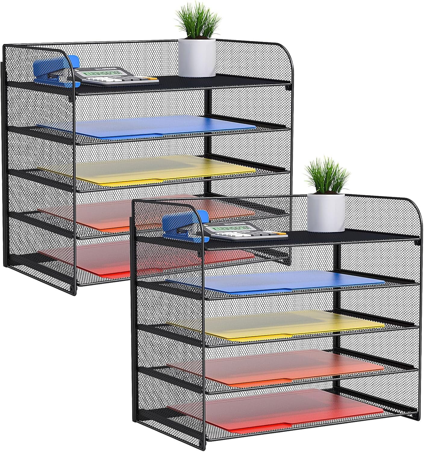 2 Sets 5-Tier Paper Organizer,Paper Tray Organizer for Desk,File Holder ...