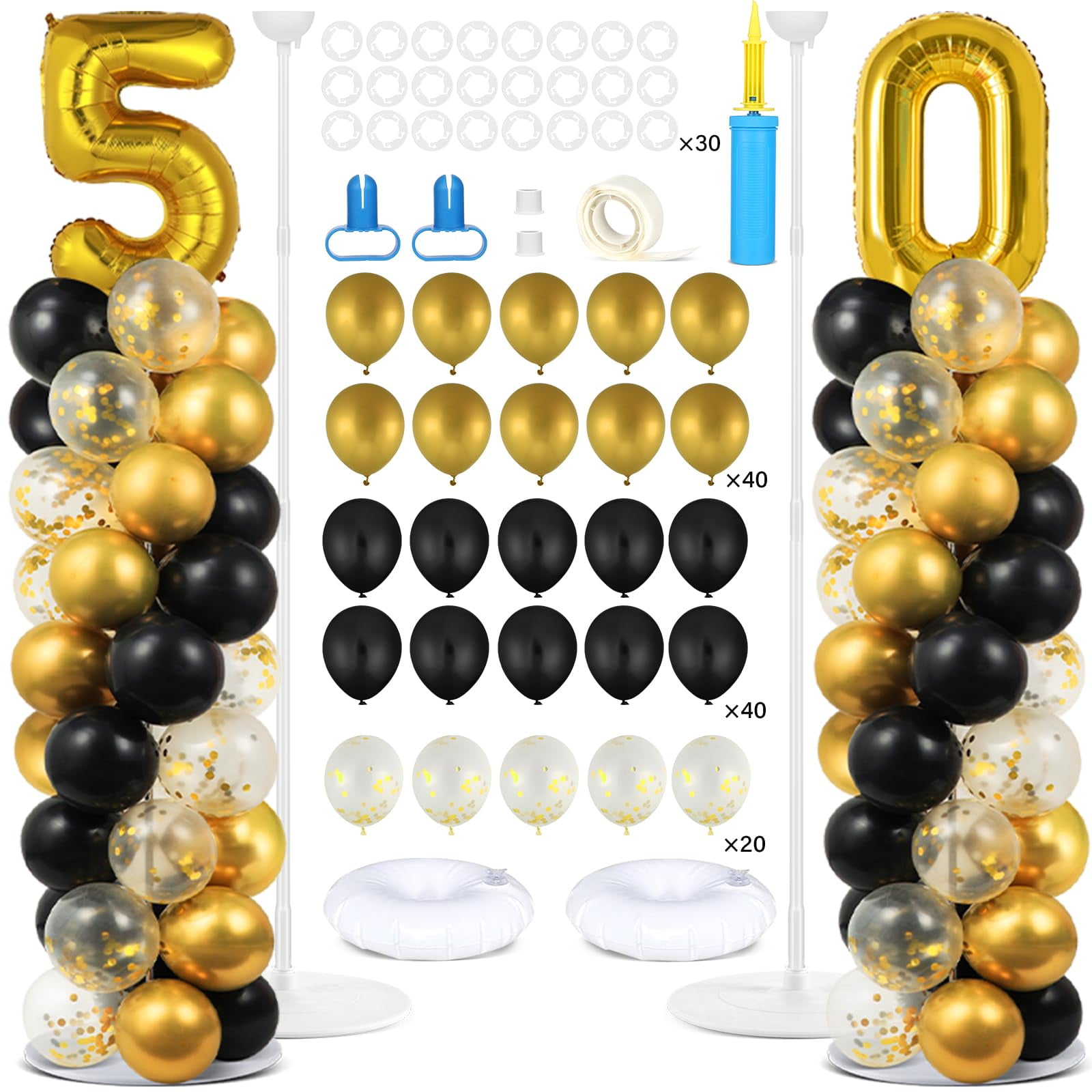 2 Sets 50th Birthday Balloon Column Stand Kit Gold Balloon Stand Kit ...