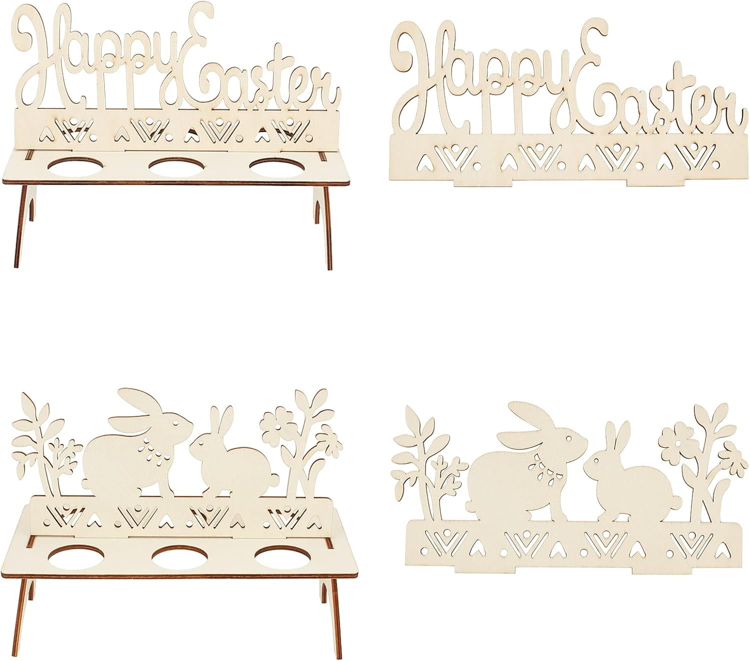 2 Sets 6-Hole Easter Egg Display Stands 2 Style Bunny Laser Cut Wood ...