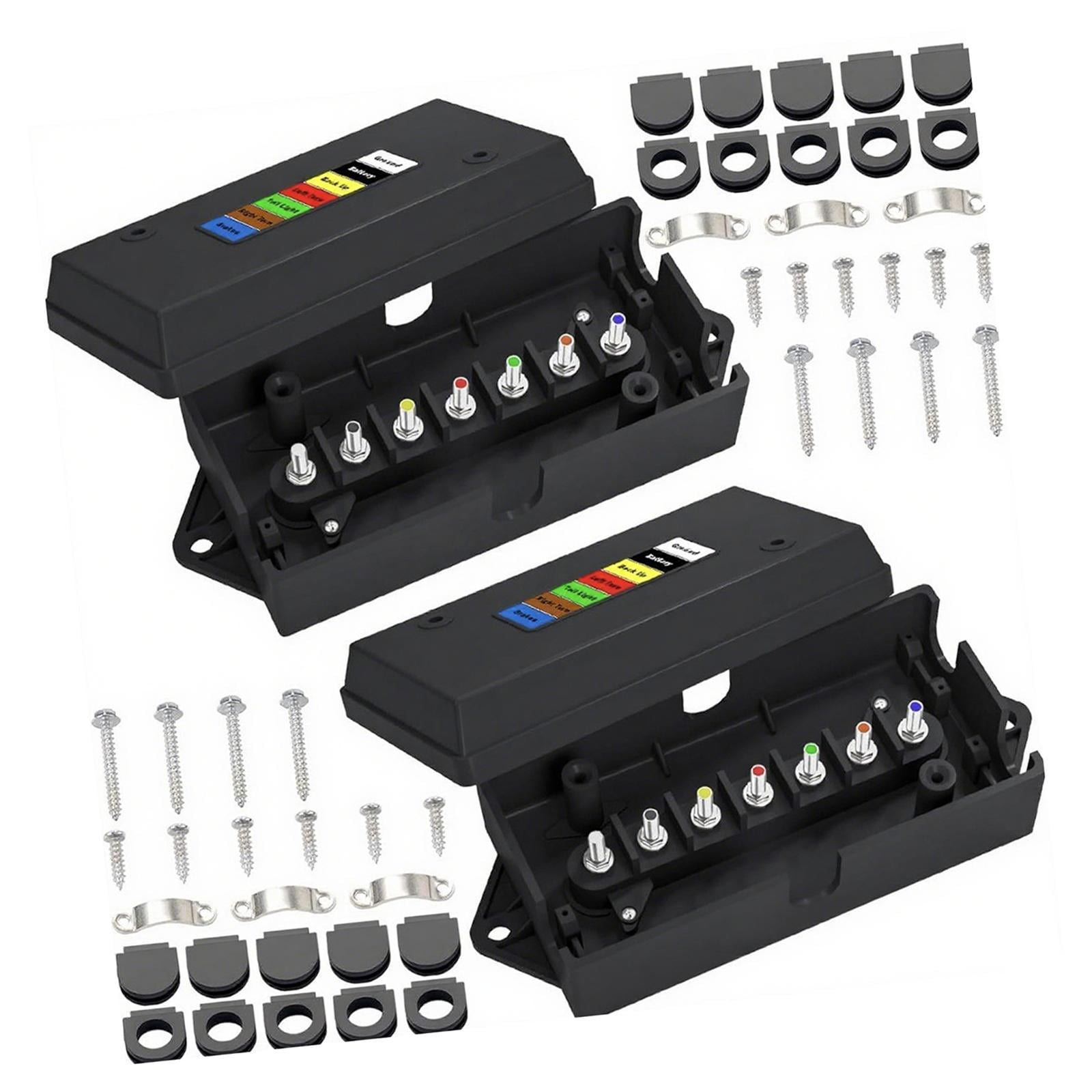 2 Sets 7 Way Trailer Junction Box Color Coded Wiring Heavy Duty PP for ...