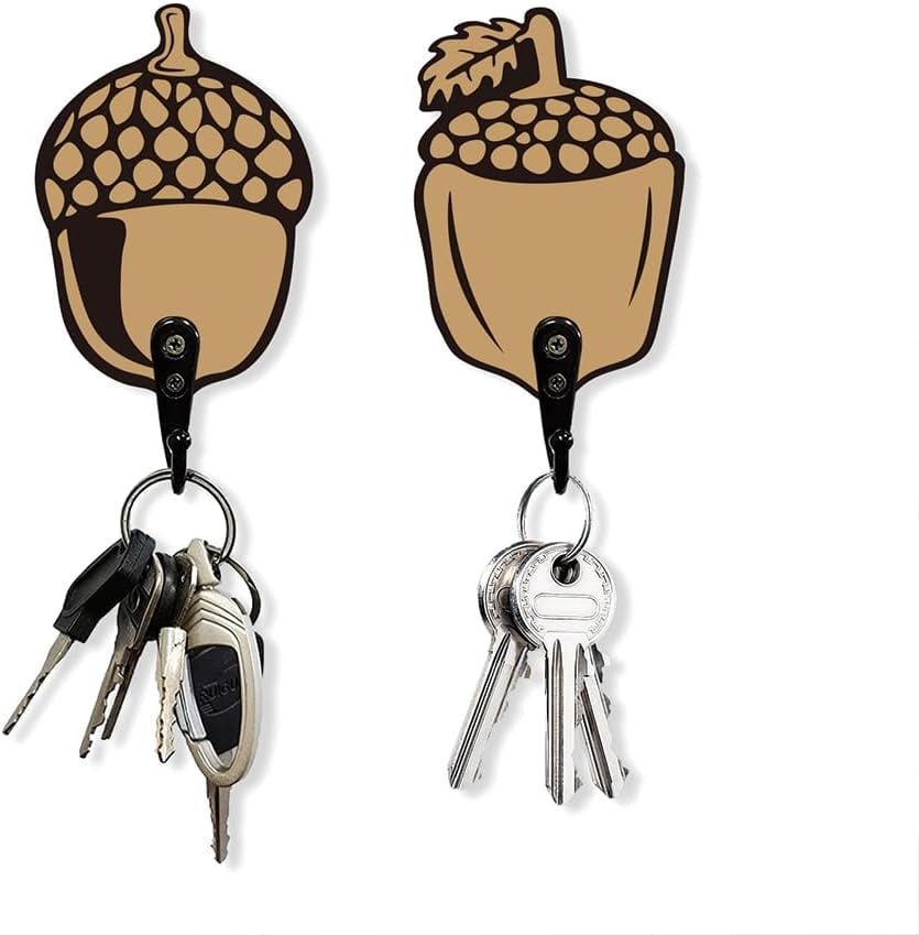 2 Sets Acorns Key Holder Wall Mounted Wooden Acorn Wall Hooks Key Holder for Wall Key Organizer ...