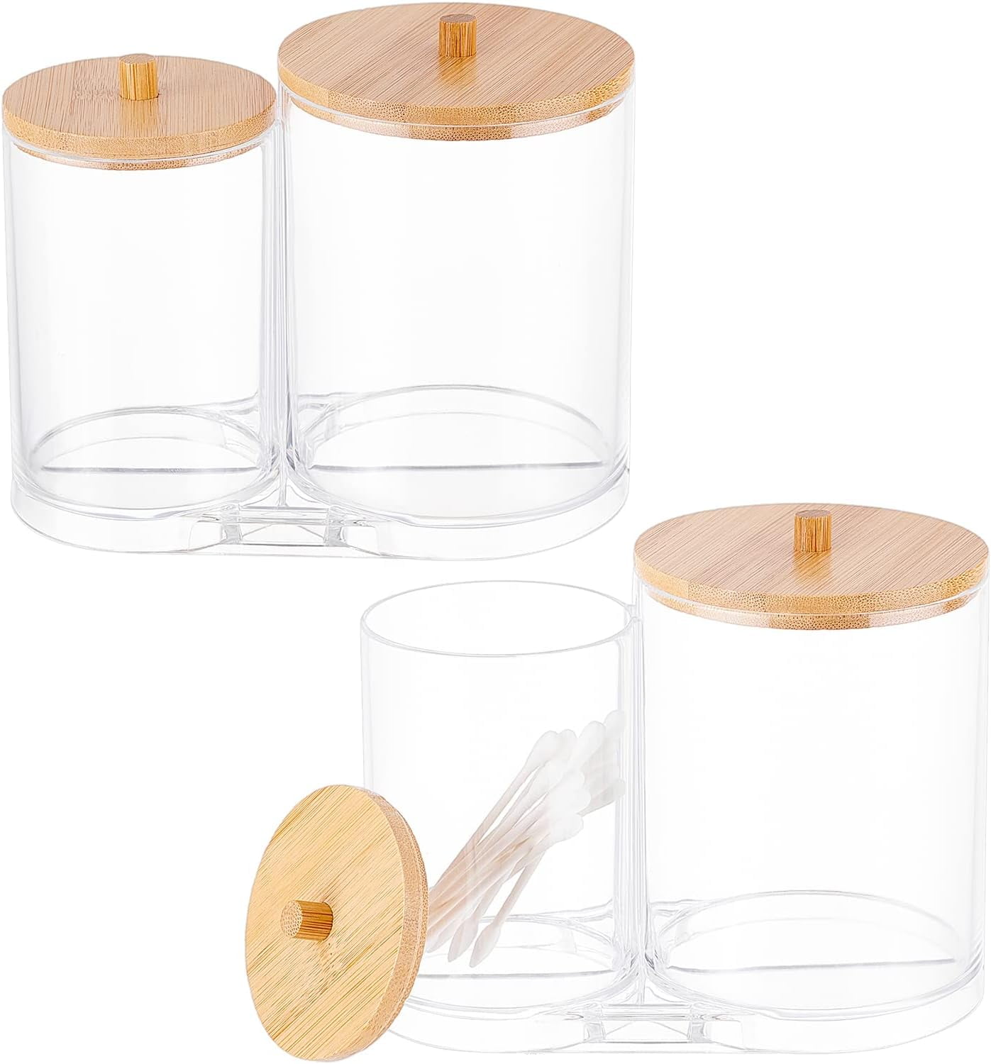 2 Sets Acrylic Cotton Swab Storages Makeup Pads Container Swab ...