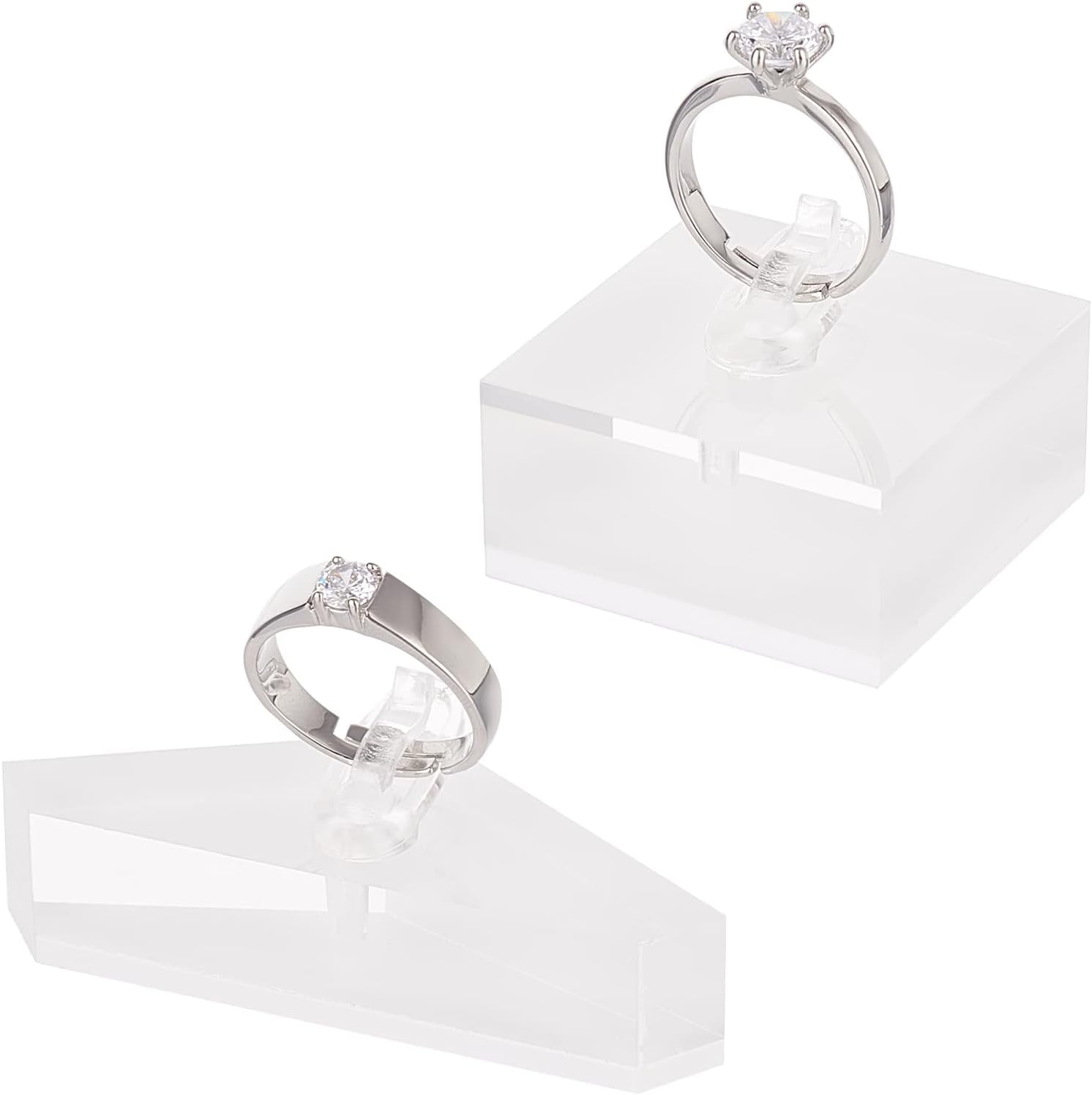 2 Sets Acrylic Ring Display Holder Triangle Square Clear Ring Showcase ...