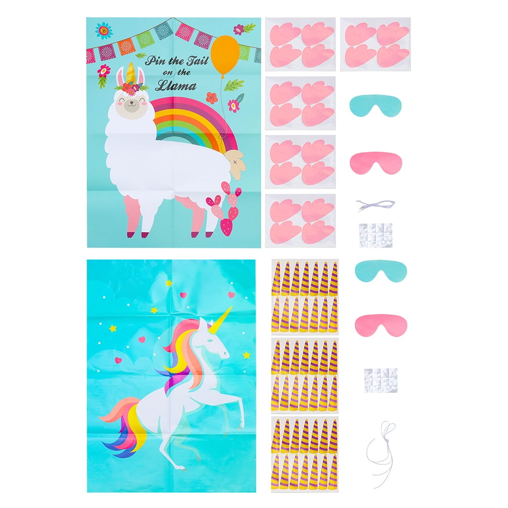 2 Sets Alpaca Themed Game Poster Kids Pin the Tail on the Game Sticker ...