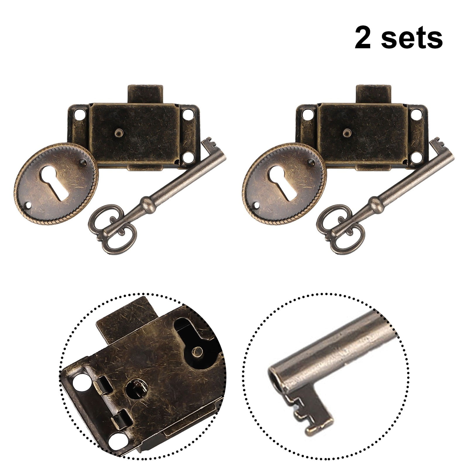 2 Sets Antique Closet Door Lock With-Keys Durable For Drawer Furniture ...