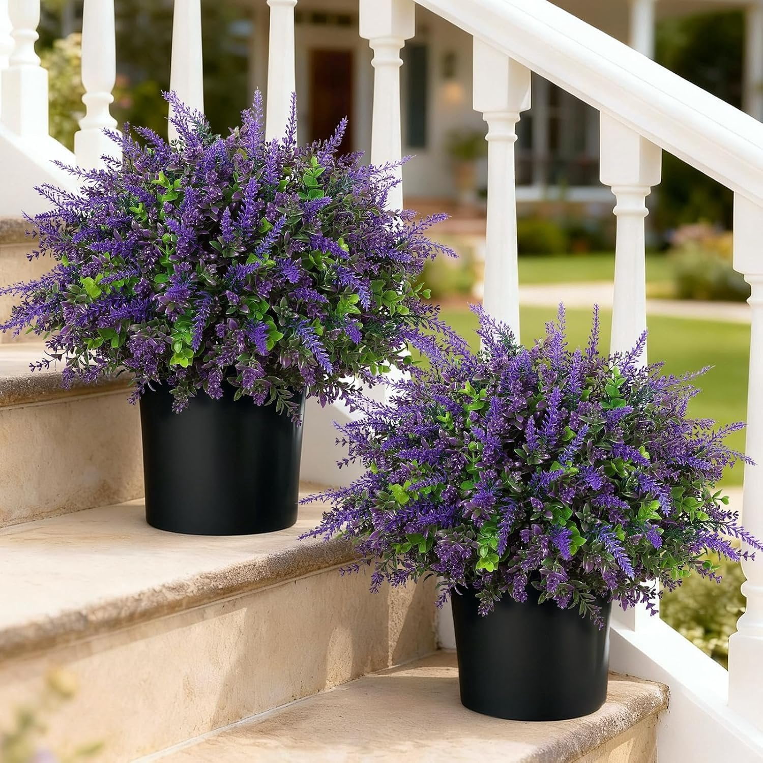 2 Sets Artificial Eucalyptus & Lavender Topiary Trees for Front Door ...