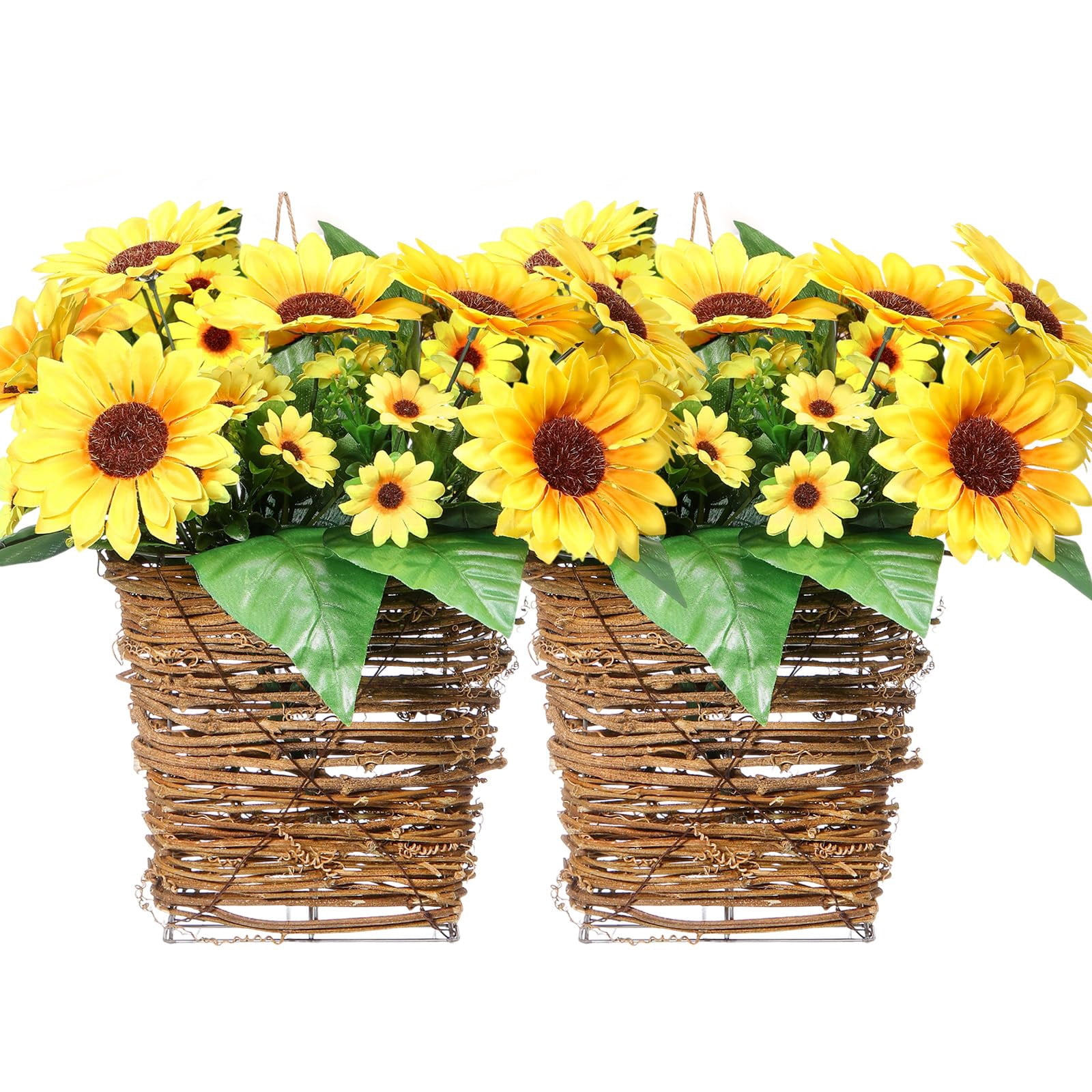 2 Sets Artificial Sunflower Door Hanger Basket Wreath For Front Silk ...