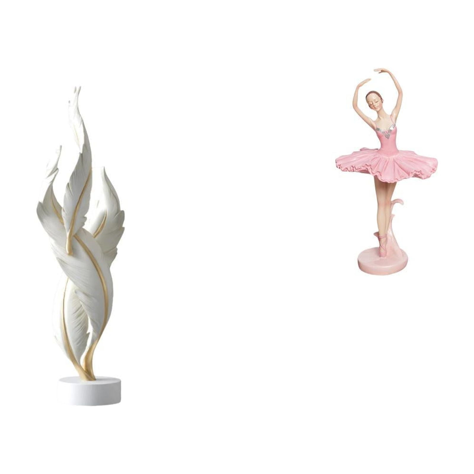 2 Sets Ballet Girl Statue Feather Sculpture Modern Resin Craft for Home ...
