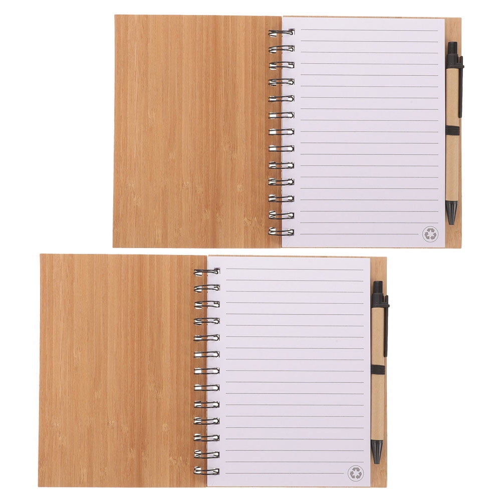 2 Sets Bamboo Leather Notebook Notebooks for Work Multi-function Notepad Notepad Office Memo ...