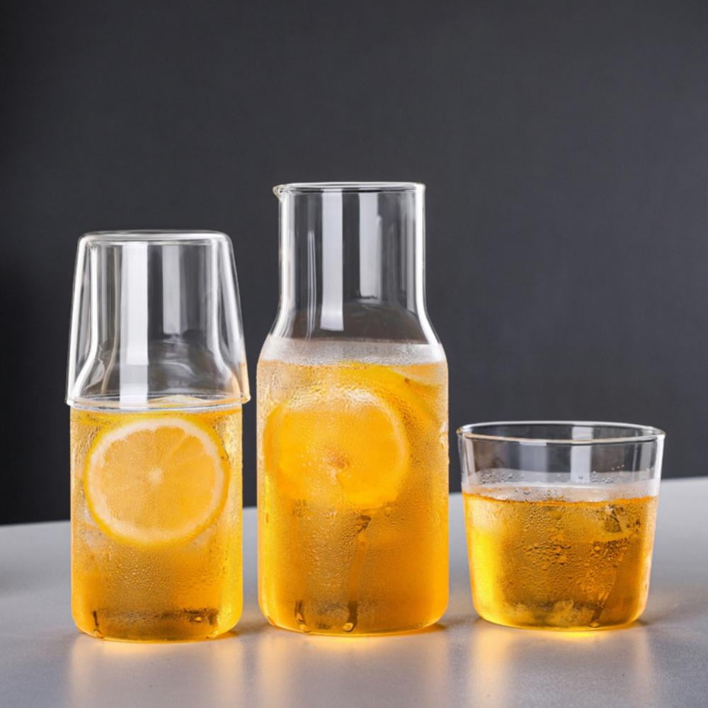 2 Sets Bedside Water Carafe Set with Tumbler Glass Set for Bedroom Nightstand, Glass Mouthwash ...