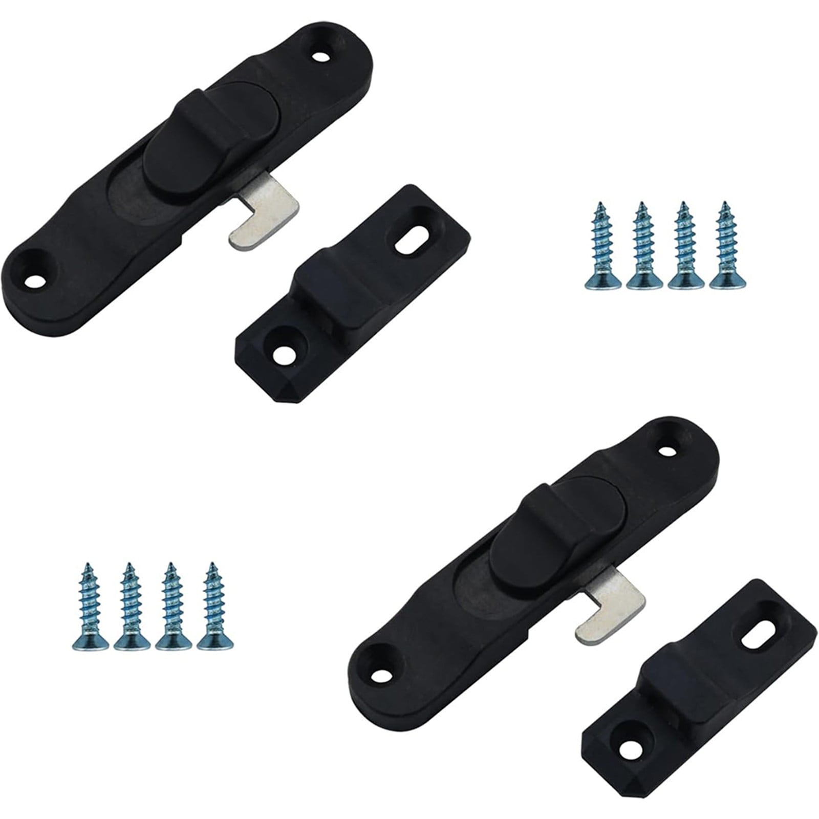 2 Sets Black Sash Horizontal Sliding Lock Hook Latch Screw Aluminum ...