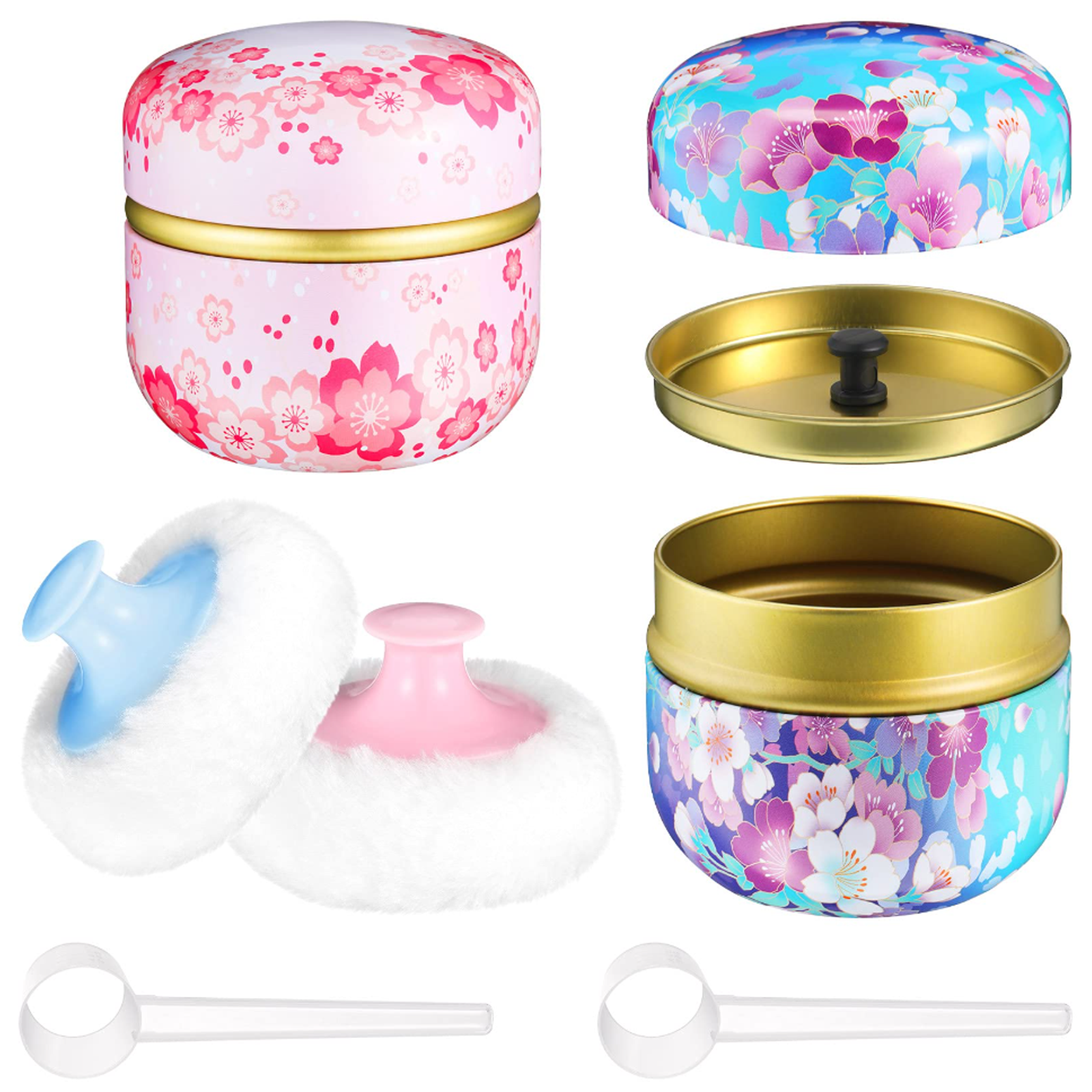 2 Sets Body Powder Puff and Container, 2 Soft Puffs 2 Spoon and 2 ...