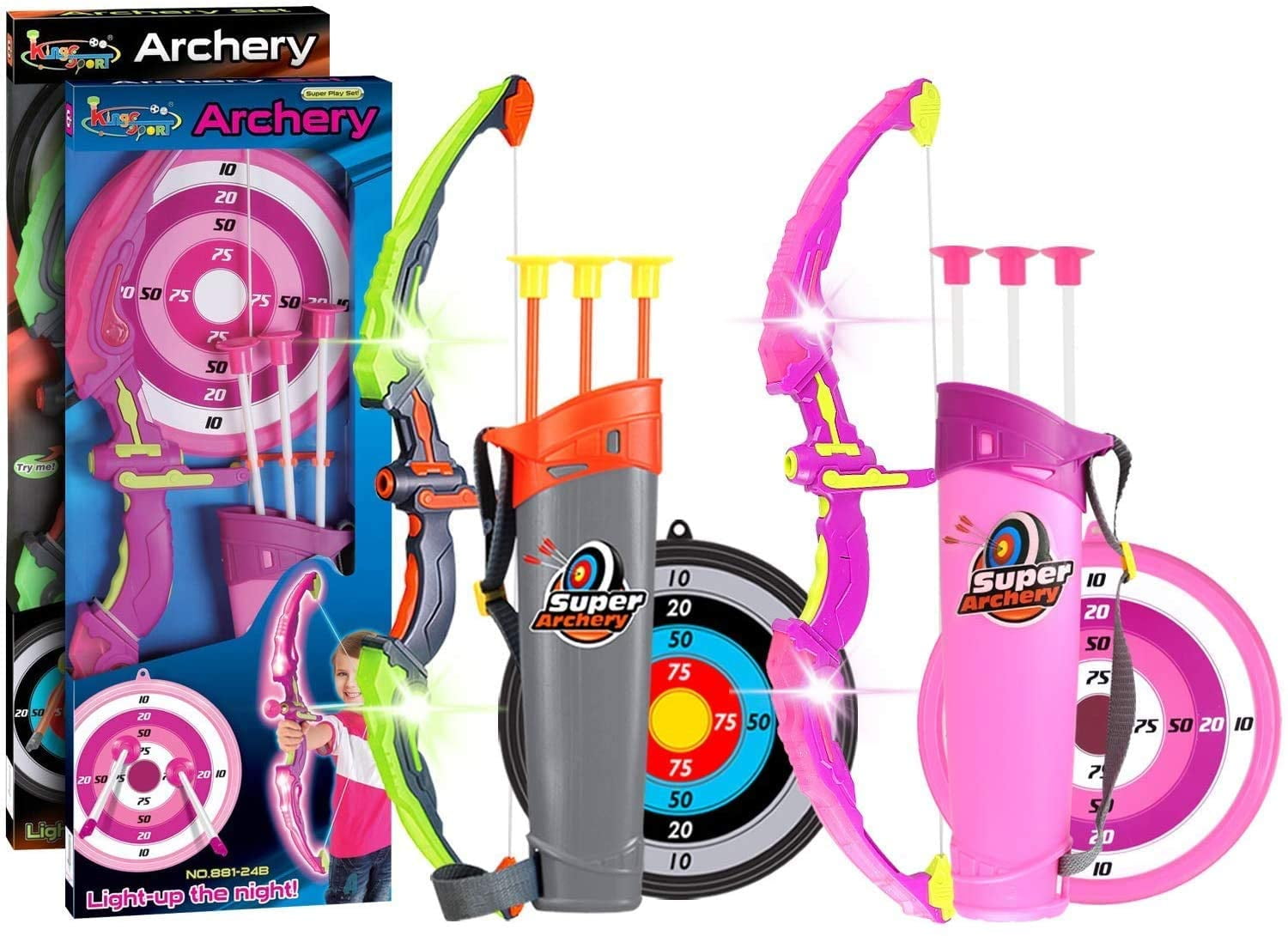 2 Sets Bow and Arrow for Kids, LED Light Up Archery Sets for Kids ...
