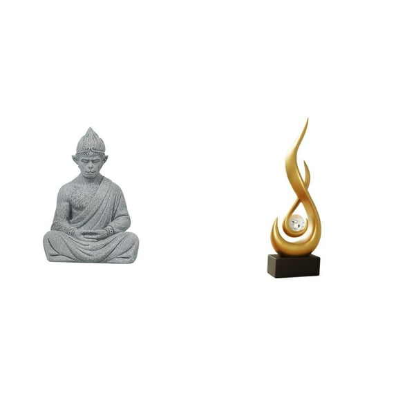 2 Sets Buddha Statue Monkey Figurine Abstract Fire Ornament Sandstone ...