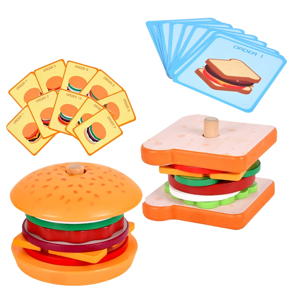 2 Sets Burger Toy Loaf Bread Funny Stacking Plaything Poise Wooden ...
