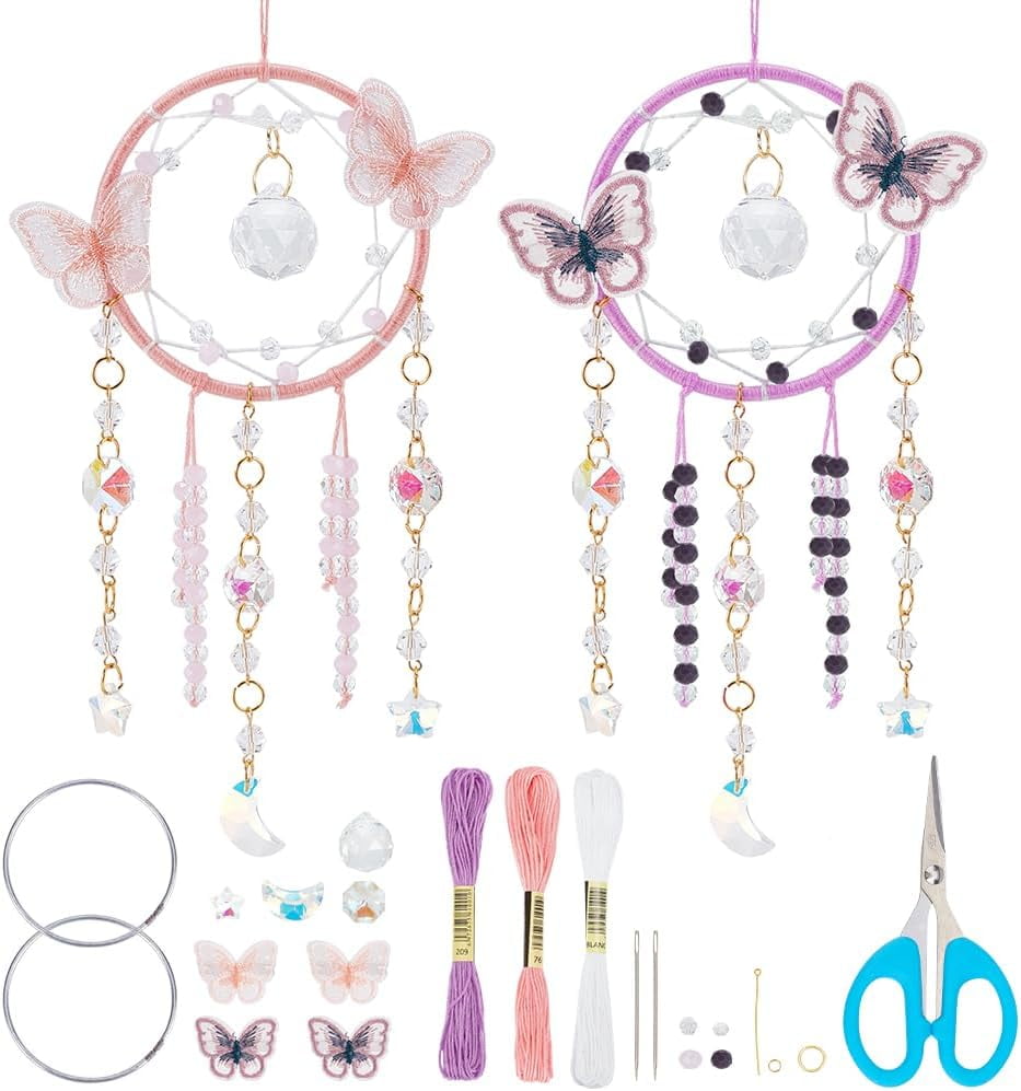 2 Sets Butterfly Dream Catcher Boho Small Crystal Dream Catcher Kit ...