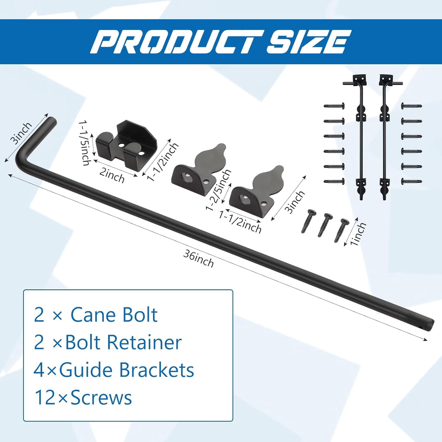 2 Sets Cane Bolt Fence Gate Drop Rod Ground Gate Hardware Latch Stopper ...