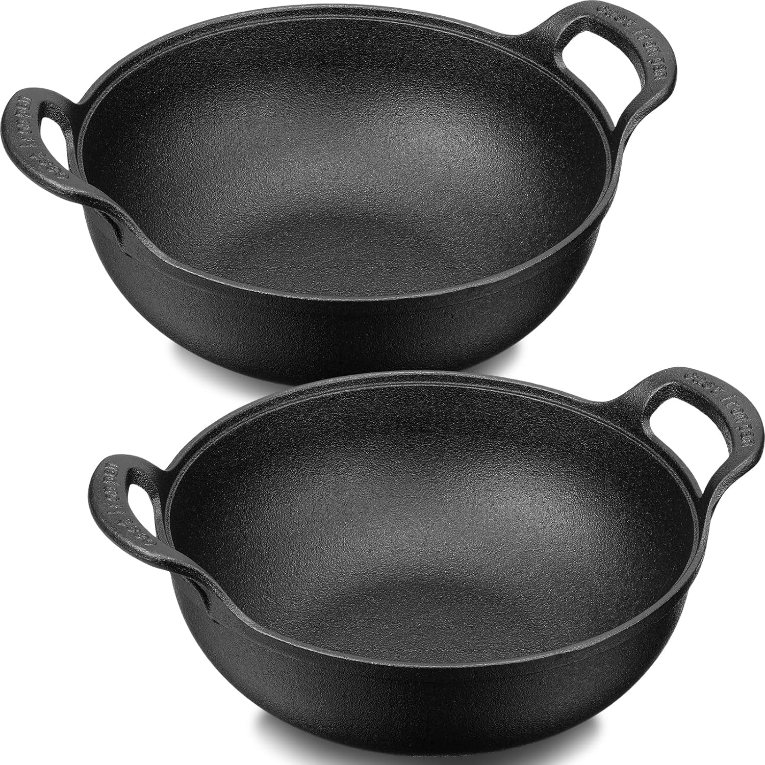 2 Sets Cast Iron Wok with Loop Handle 10 Inch Mini Wok Nonstick Coated Flat Bottom Stir Fry Pans ...